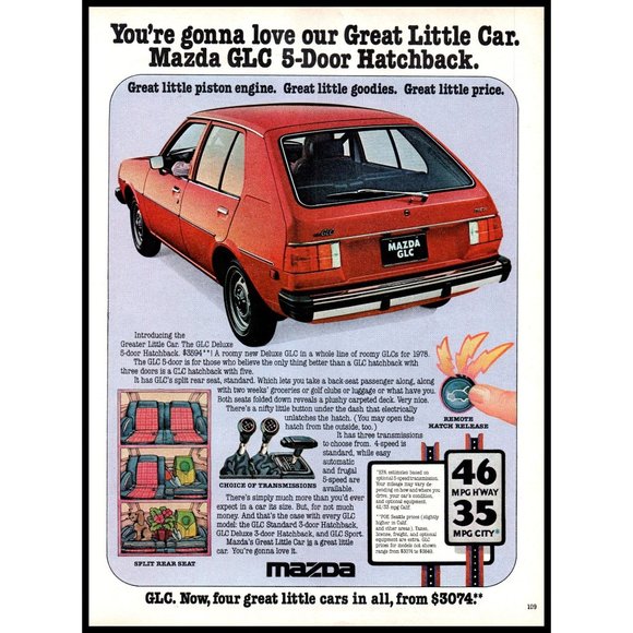 Mazda | Art | 978 Mazda Glc 5 Door Hatchback Compact Car Vintage Wall ...